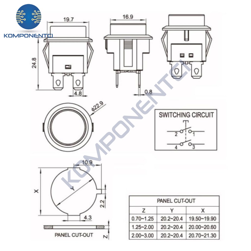 IC-180N Buton Plast. 22mm 12V 4P (Sarı) Komponentci