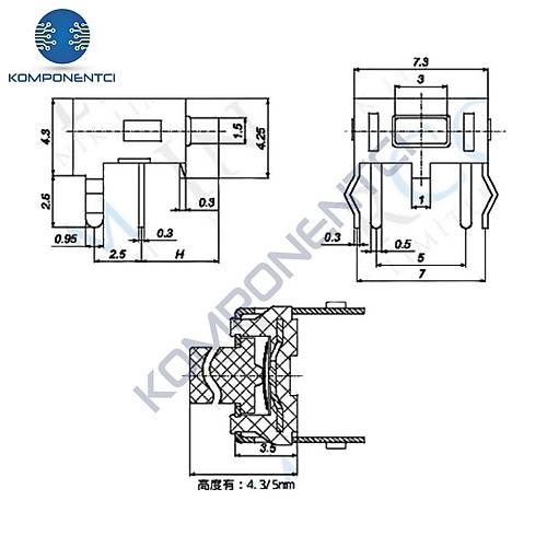 IC-201 Tact Switch 90° Şaseli | Komponentci