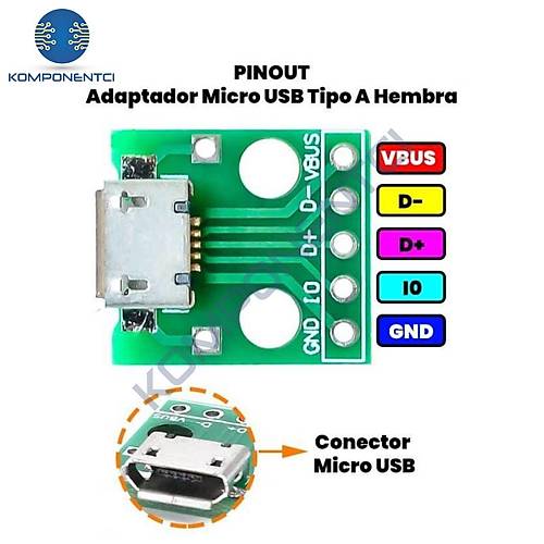 Mikro Usb Dip Dönüştürücü - Dişi - Çevirici 2.54mm | Komponentci