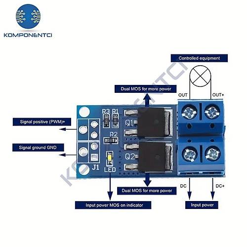 15A 400W PWM Kontrollü Mosfet Anahtarlama Modülü | Komponentci