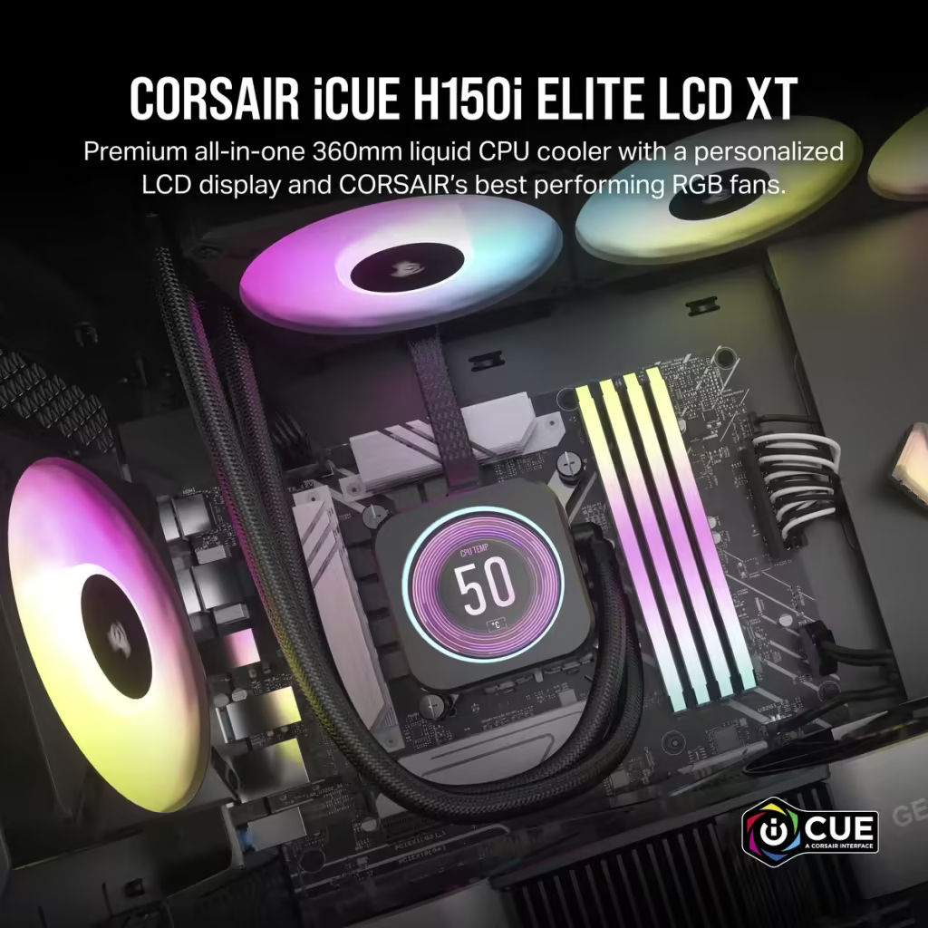 Corsair İcue H150İ Elite LCD XT 360mm 3 X AF120 RGB Fan LCD Ekran İcue ...
