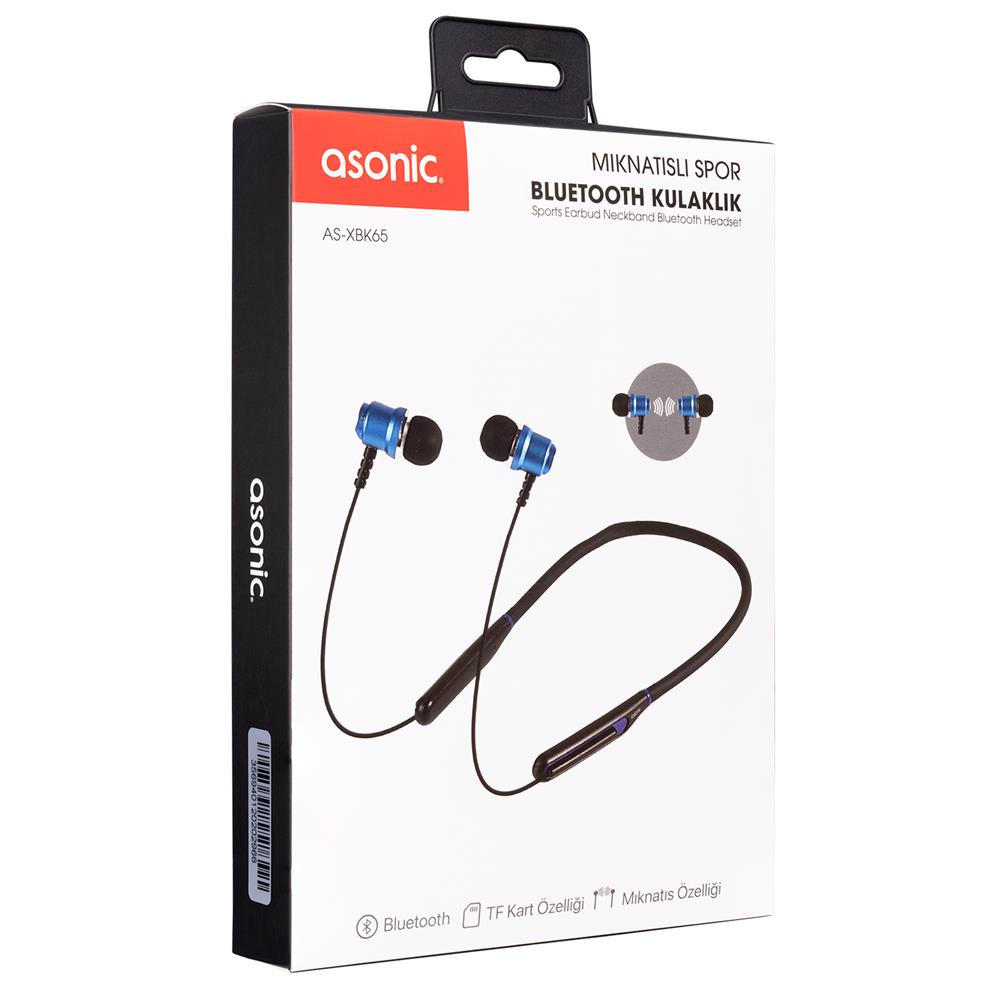 Asonic AS-XBK65 Siyah-Mavi Boyun Askılı Mıknatıslı Bluetooth+ TF Kart ...