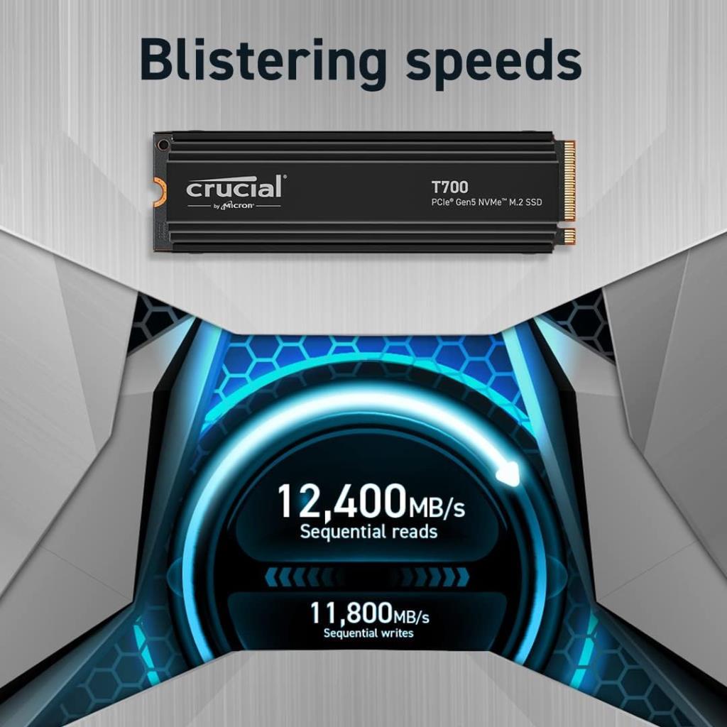 Crucial T700 1TB PCIe Gen5 NVMe M.2 SSD (11700-9500 MBs) CT1000T700SSD3 ...