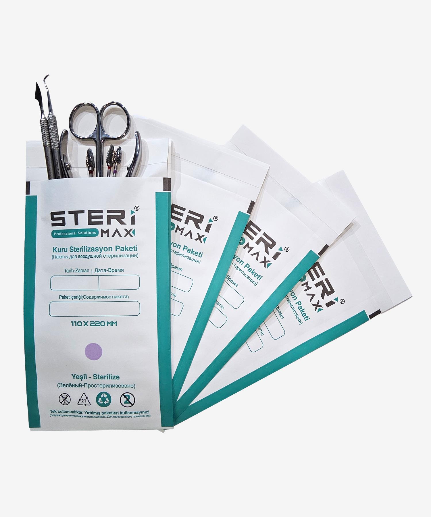 Alet Sterilizasyon Zarfı - İndikatörlü Sterilizasyon Kraft Paketi 110x220mm (200) Adet - Abanails