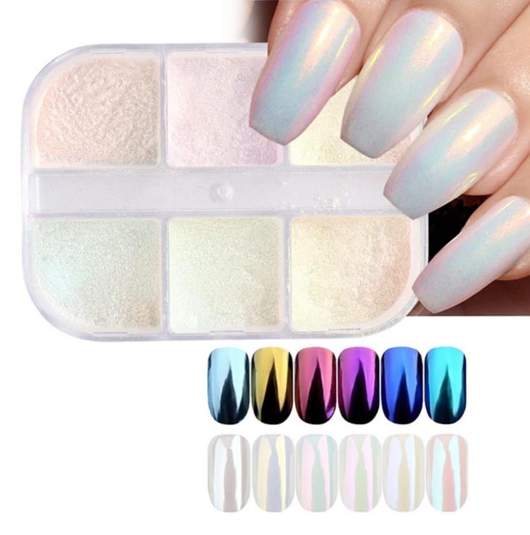 Nail Art Tırnak Süsleme İnci Tozu 6lı Set Ayna Tozu - Abanails