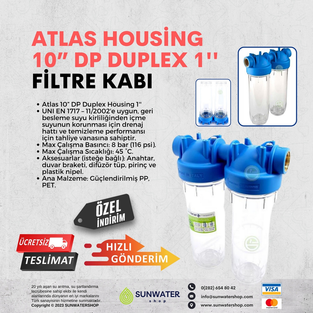 Atlas Housing 10 DP Duplex 1'' Filtre Kabı « sunwatershop.com