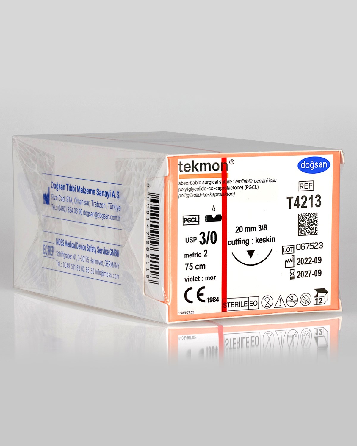 Doğsan Tekmon 3/0 20mm 3/8 Ters Keskin 75cm PGCL Emilebilir Sütur T4213