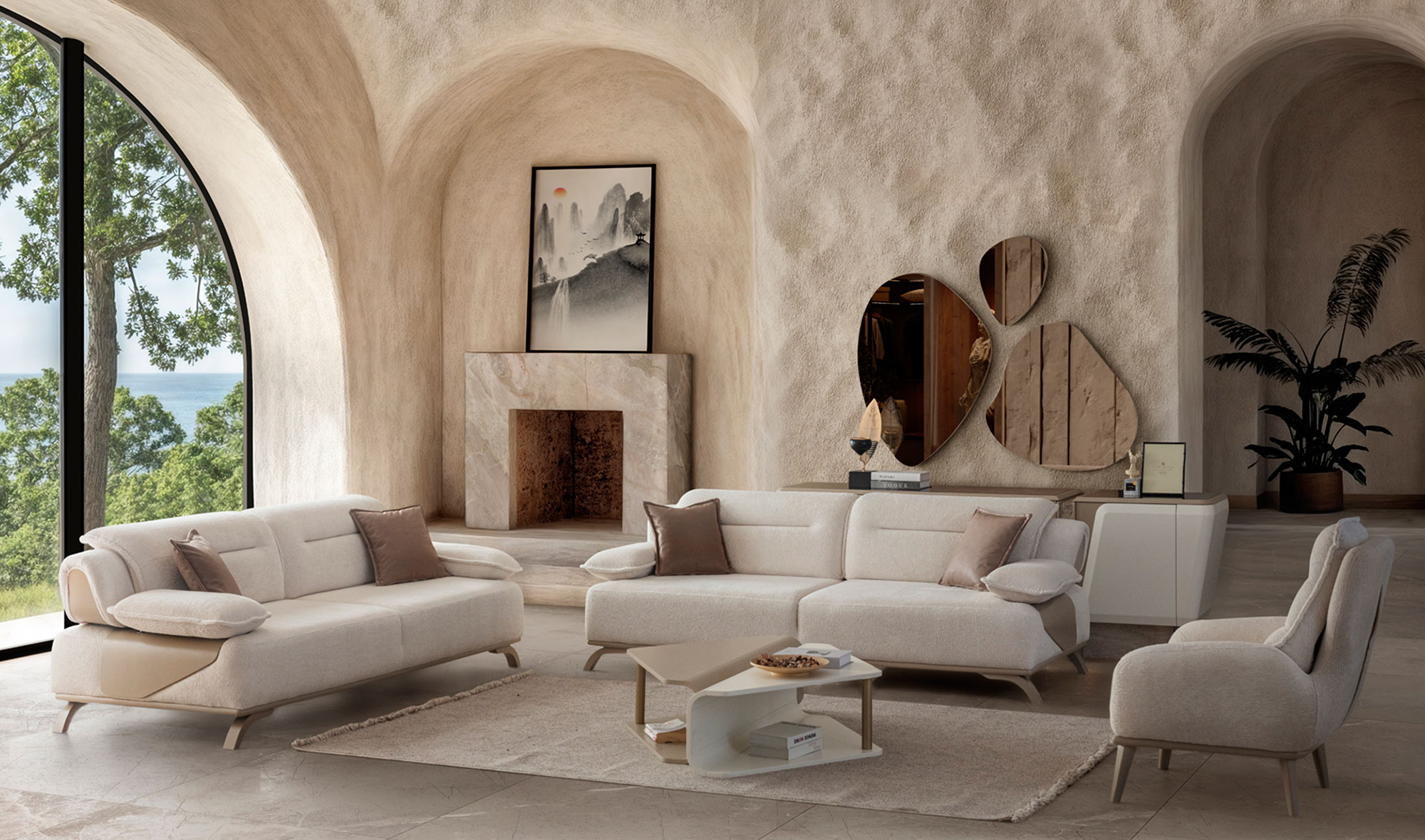 Naples Sofa Set - Wooden Leg - CaddeYıldız Furniture