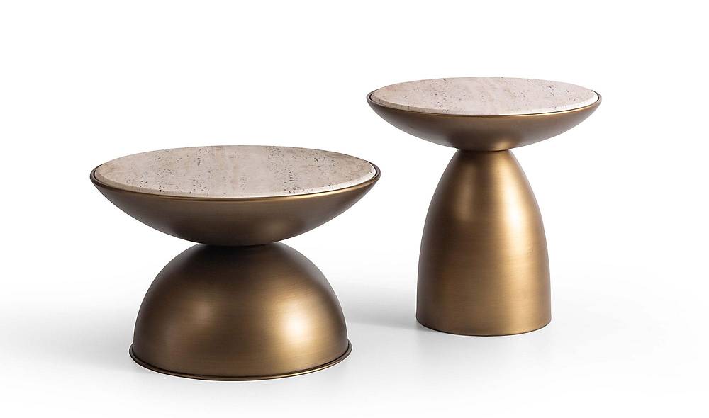 Joy Table Set - Brass - Travertine - CaddeYıldız Furniture
