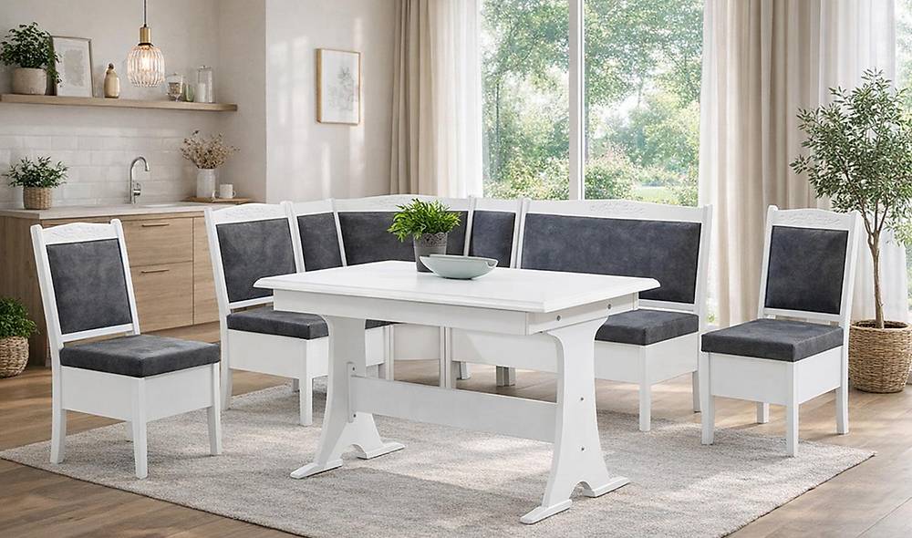 Hicran Kitchen Corner Set White - Gray - CaddeYıldız Furniture