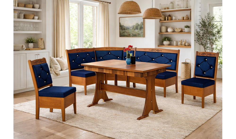 Avangarde Kitchen Corner Set Walnut - Blue - CaddeYıldız Furniture