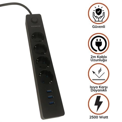 Termak Akım Korumalı 4 Priz 3 USB Girişli Uzatma Kablosu Güç&Şarj « ZM ...