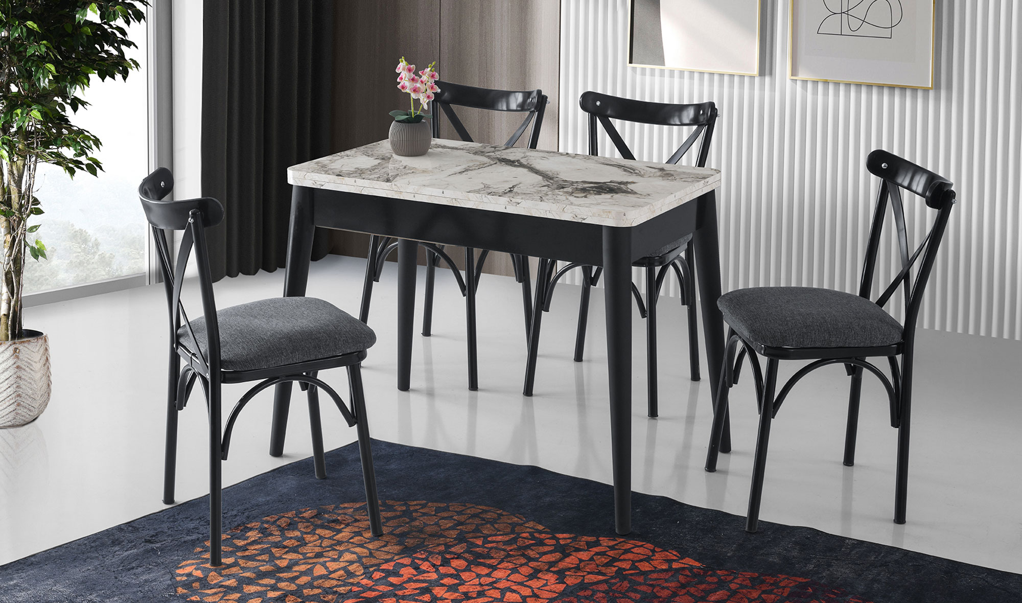 Linen Yemek Masası Takımı - Mermer - CaddeYıldız Mobilya