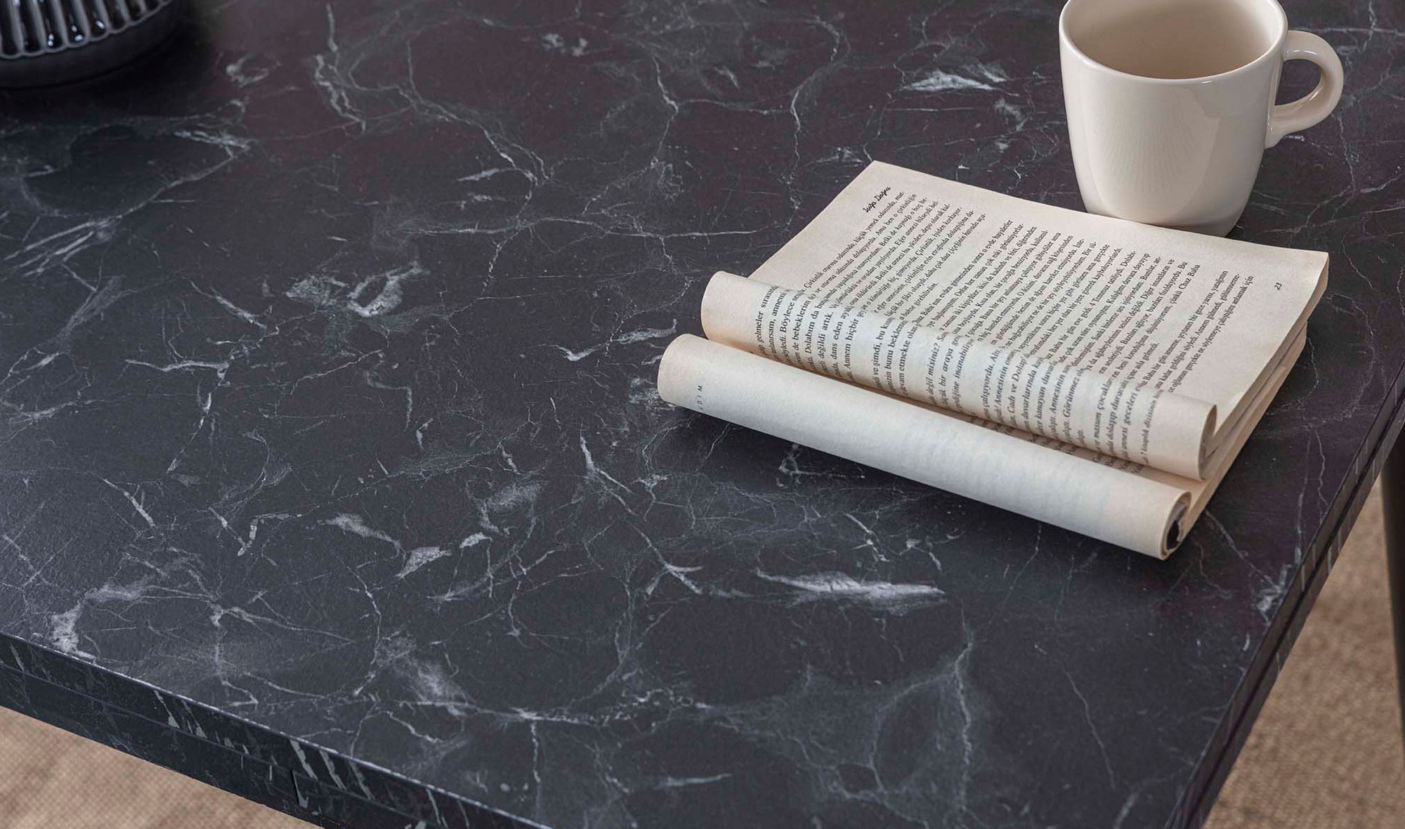 Neptün Yemek Masası Takımı - Siyah Mermer - CaddeYıldız Mobilya