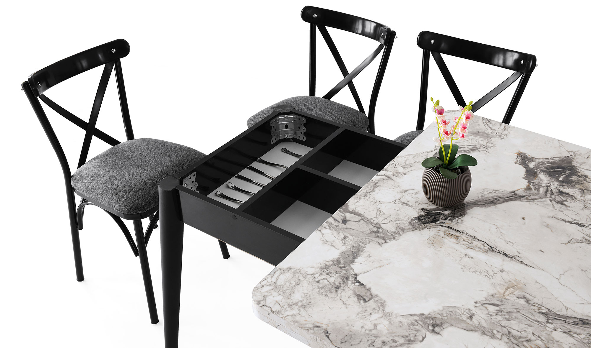 Linen Yemek Masası Takımı - Mermer - CaddeYıldız Mobilya